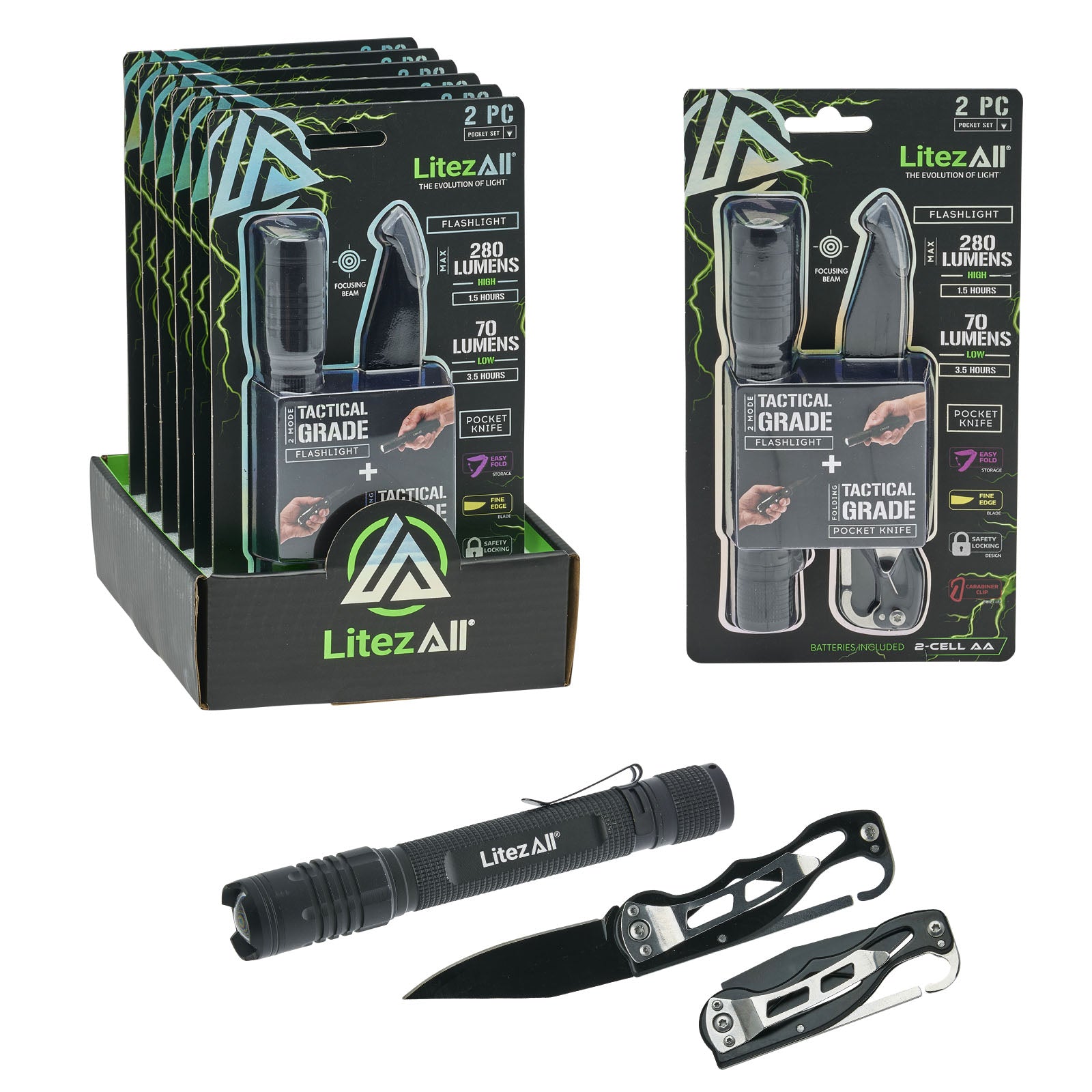 LitezAll 280 Lumen Tactical Flashlight and Pocket Knife Combo - LitezAll