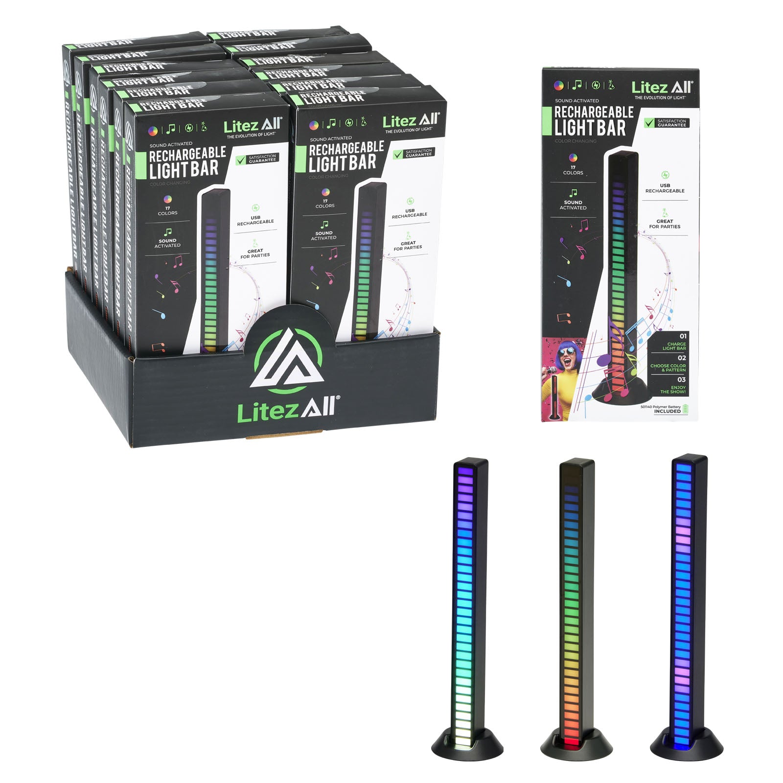 LitezAll Rechargeable Sound Activated Color Changing Light Bar - LitezAll