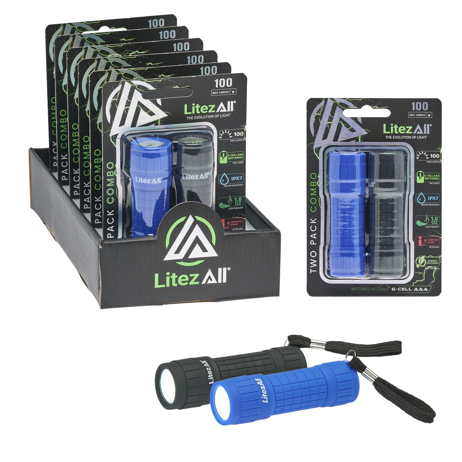 LitezAll Rubber Coated Pocket Flashlight 2 Pack - LitezAll