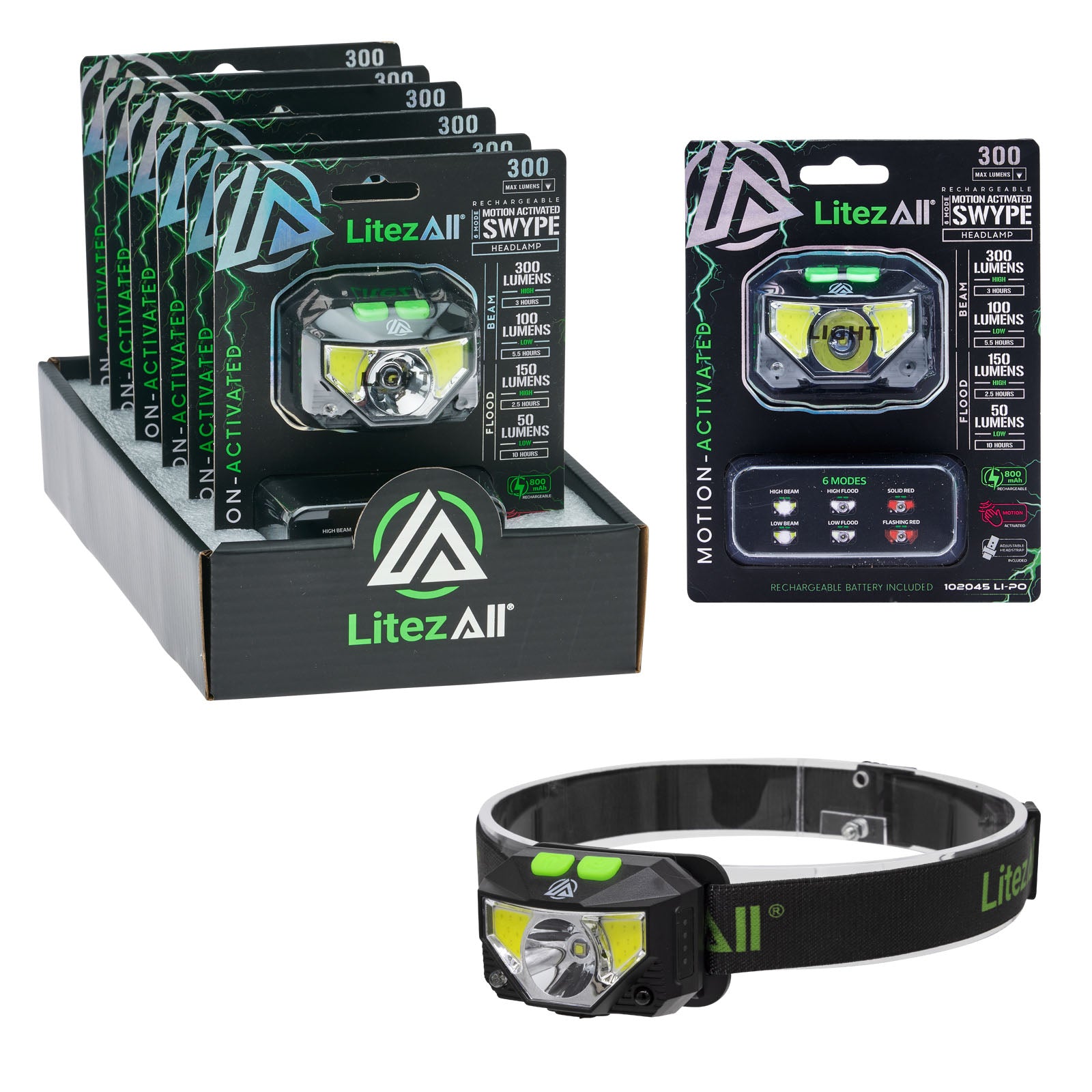 LitezAll SWYPE Rechargeable Motion Activated LED Headlamp Multifunction ...