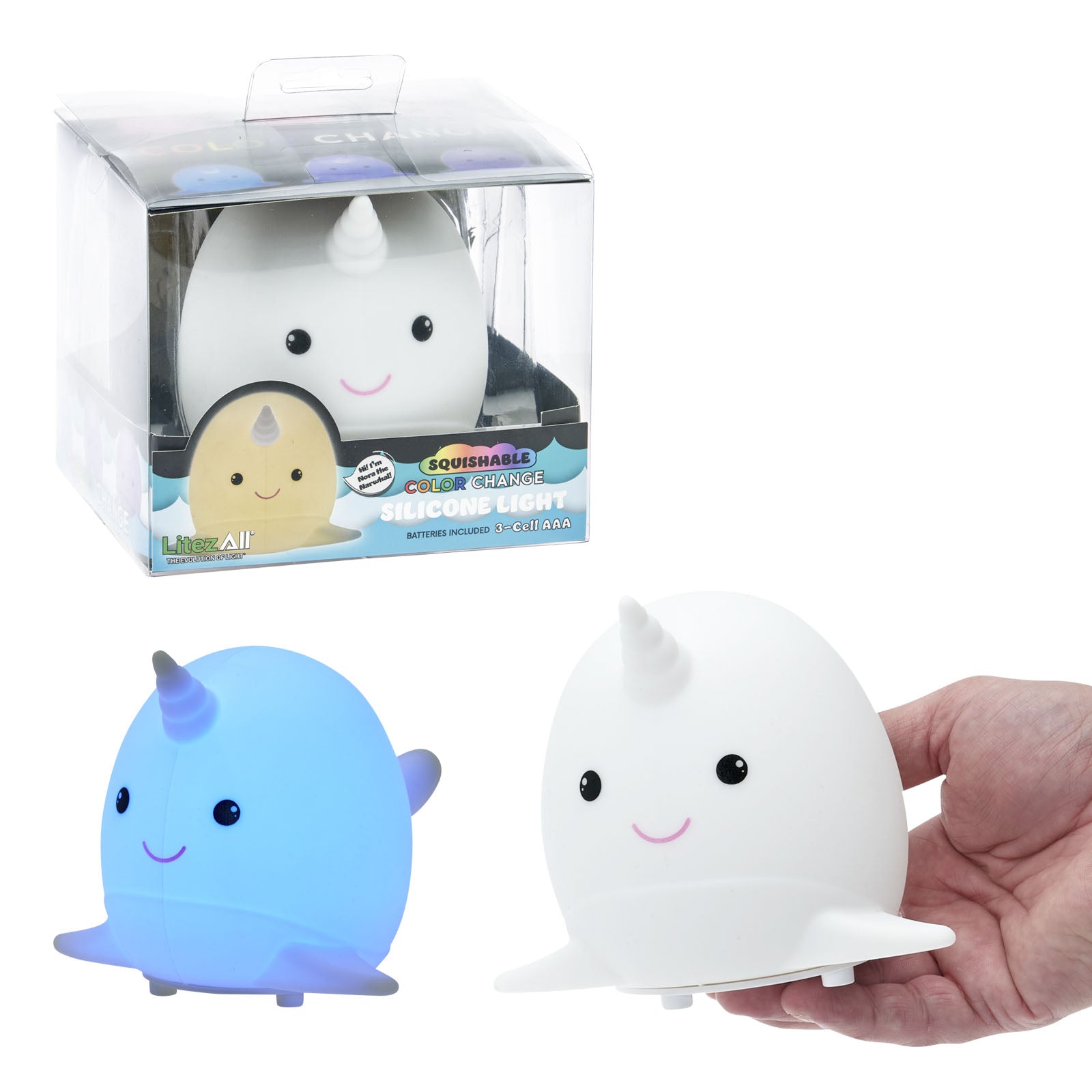 LitezAll Narwhal Squishable Color Changing Silicone Lantern - LitezAll