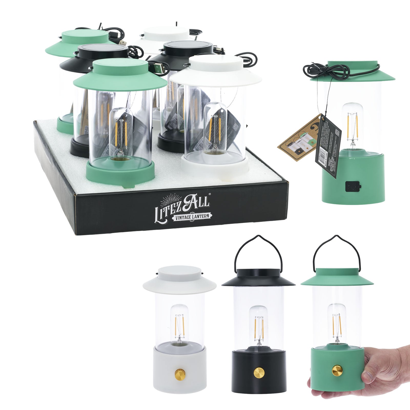LitezAll Lantern with Dimmable Warm White Filament LED - LitezAll