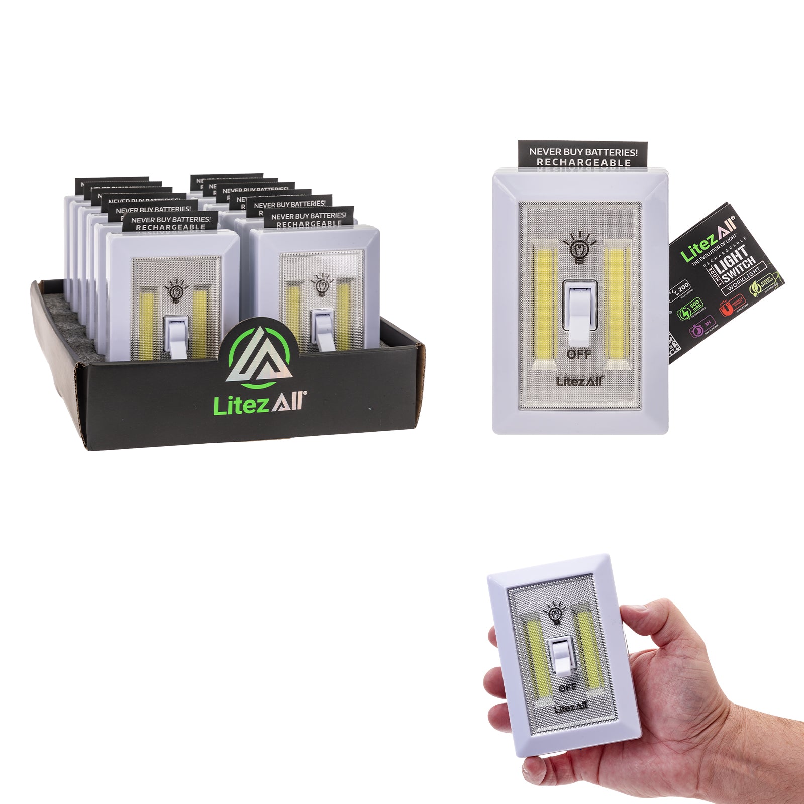 LitezAll® COB LED Rechargeable Cordless Light Switch - LitezAll