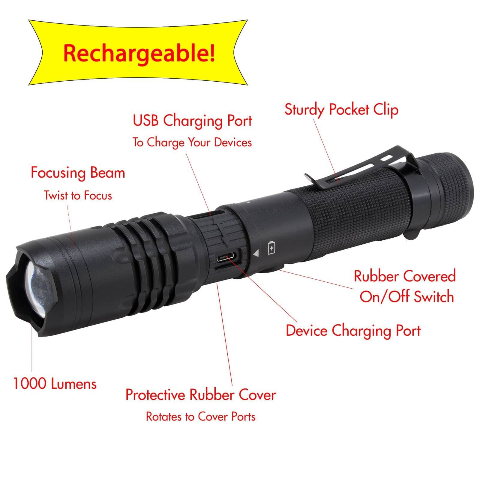 LitezAll 1000 Lumen Rechargeable Tactical Flashlight - LitezAll